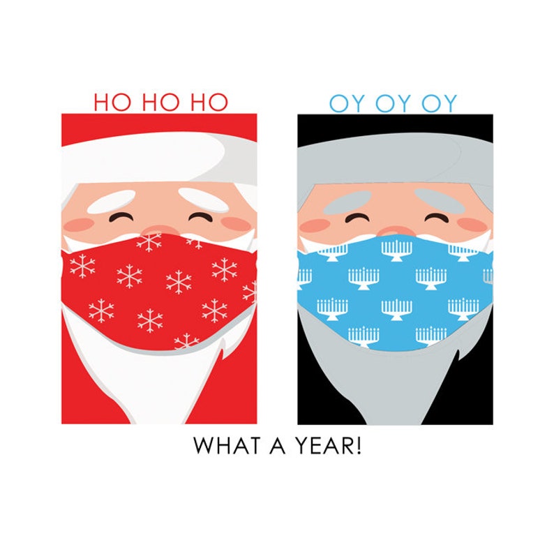Santa/rabbi Facemasks Holiday Greeting Card Pack - Chrismukkah ...