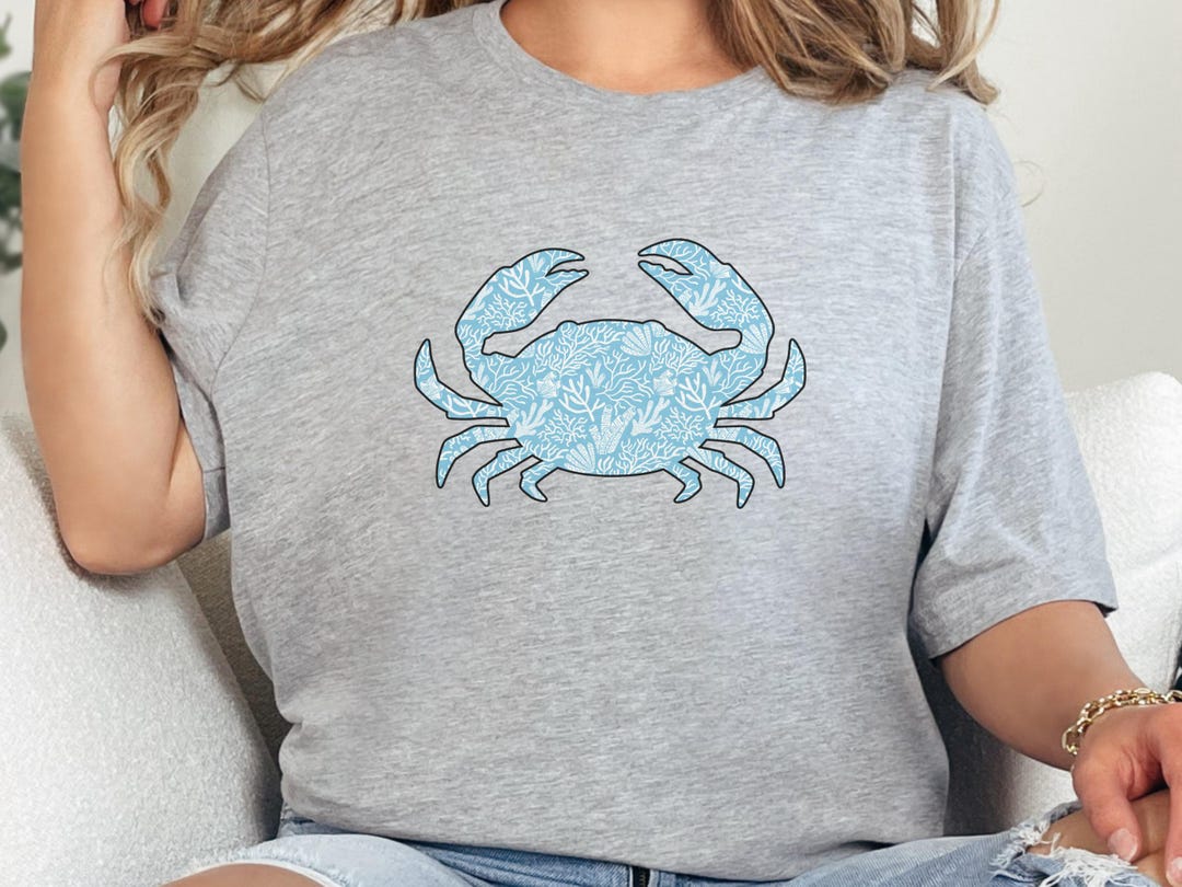 Blue Crab Coral Reef Pattern T-shirt, Ocean Life Tee, Coastal Apparel ...