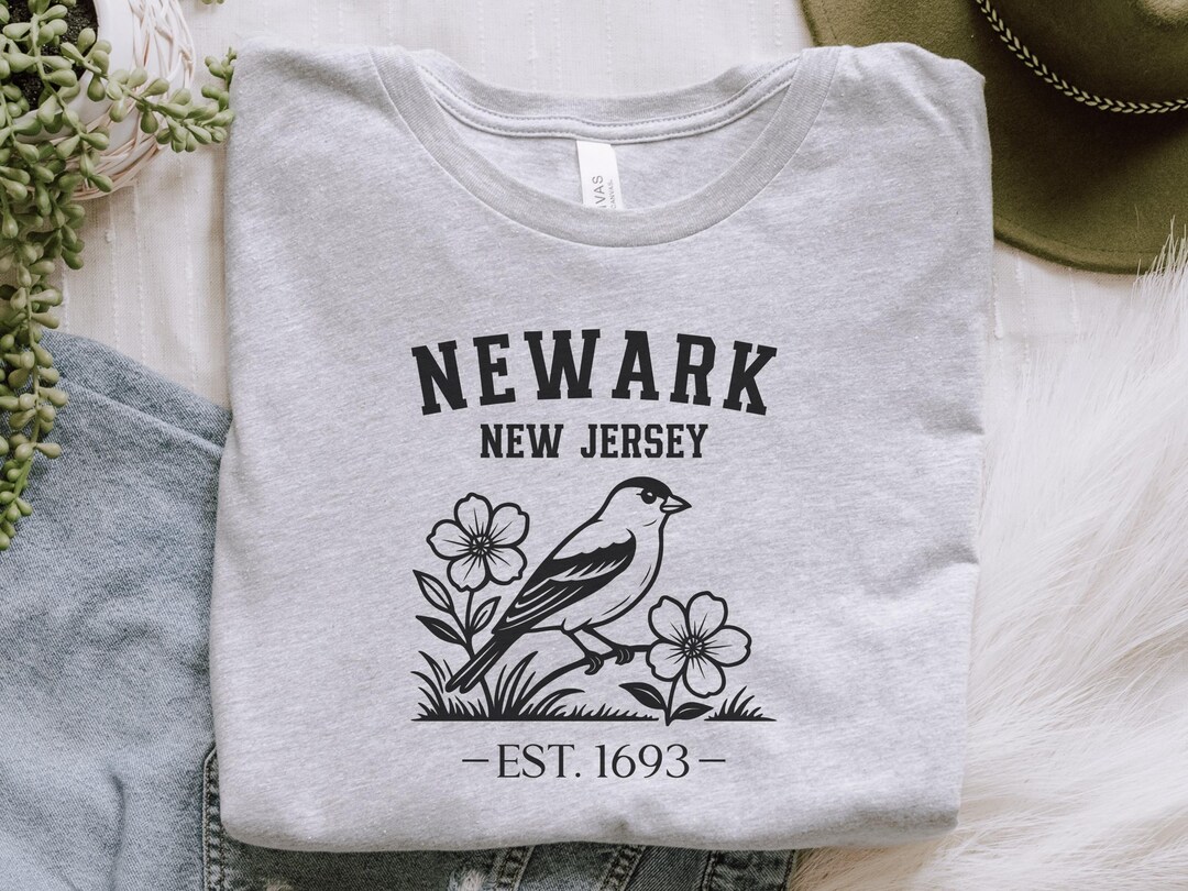 Newark New Jersey T-shirt, Bird and Flower Tee, Est 1693, Vintage Style ...