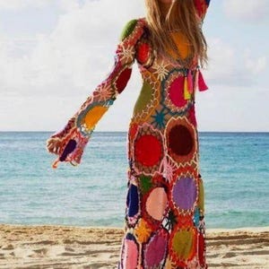 Handmade Cotton Crochet Maxi Dress, Colorful Boho Beach Cover-up - Etsy