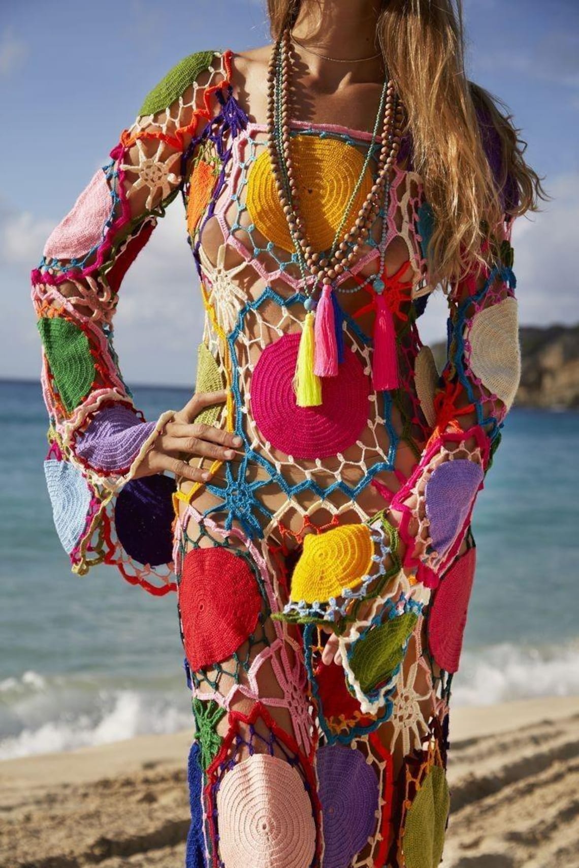 Handmade Cotton Crochet Maxi Dress, Colorful Boho Beach Cover-up - Etsy