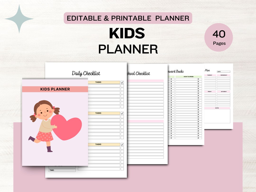 Kids Planner | Editable Canva & Printable PDF | Daily Schedule ...