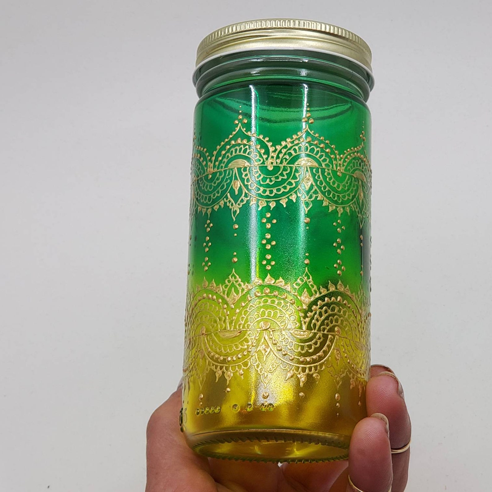 Hand Stained-painted Glass Jar-yellow Fading to Green ombre - Etsy
