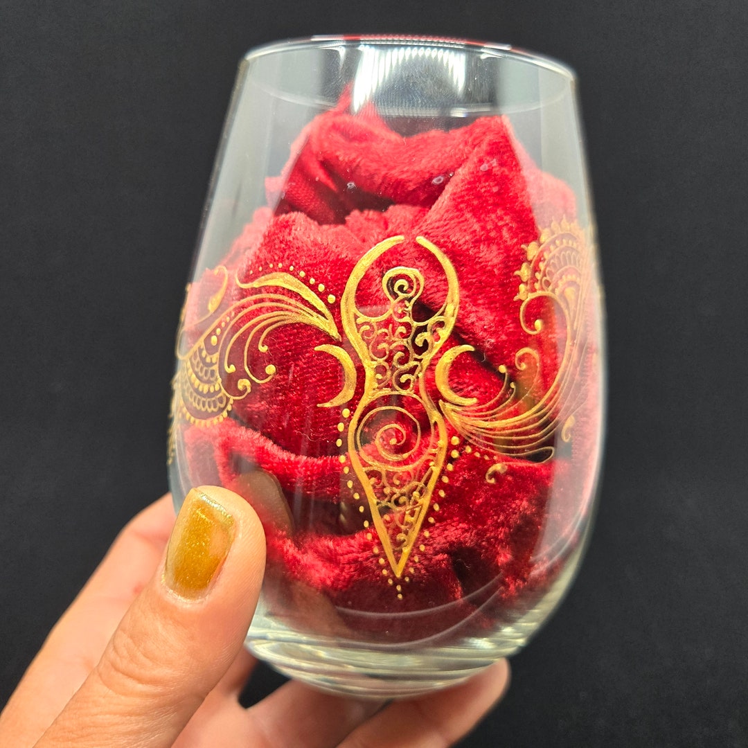 Hand Painted Sacred Goddess Chalice Goblet Wine Glass . Goddess Figure ...