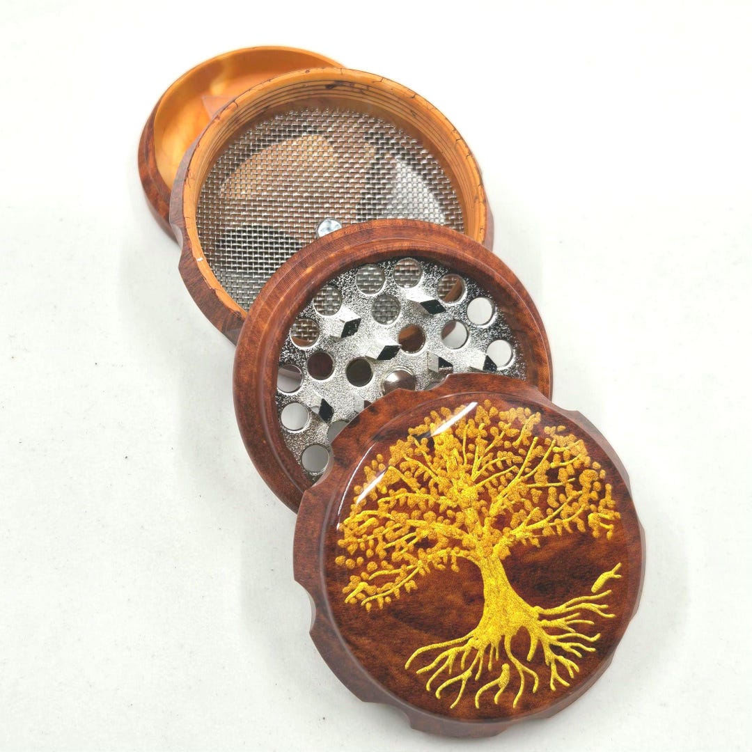Small 4 Part Herb Grinder With Kief Catcher. Hand Painted Tree on ...