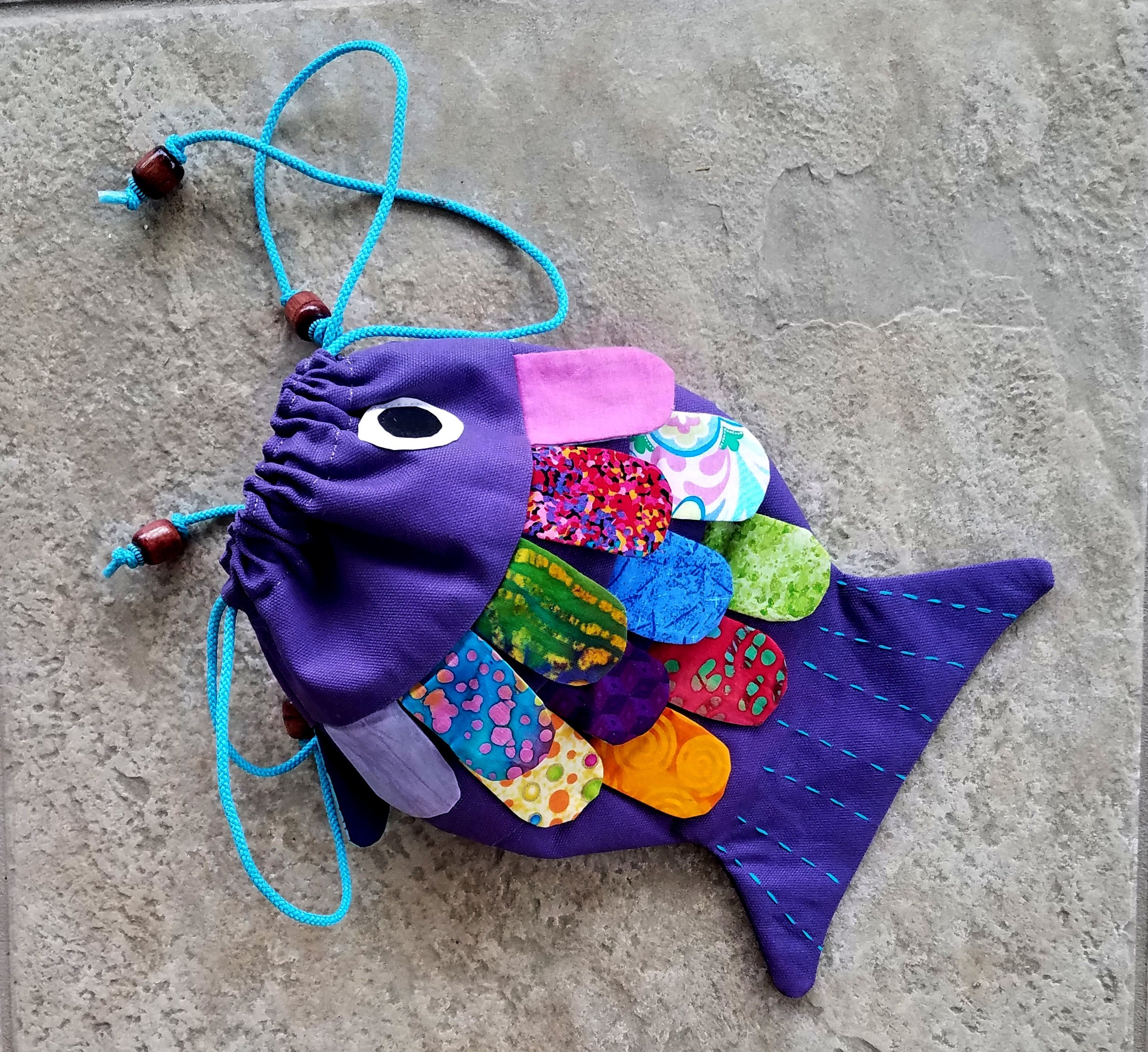 Girls Purse Fish Purse Frilly Fish Purple Hot Pink Blue Colored Scales ...