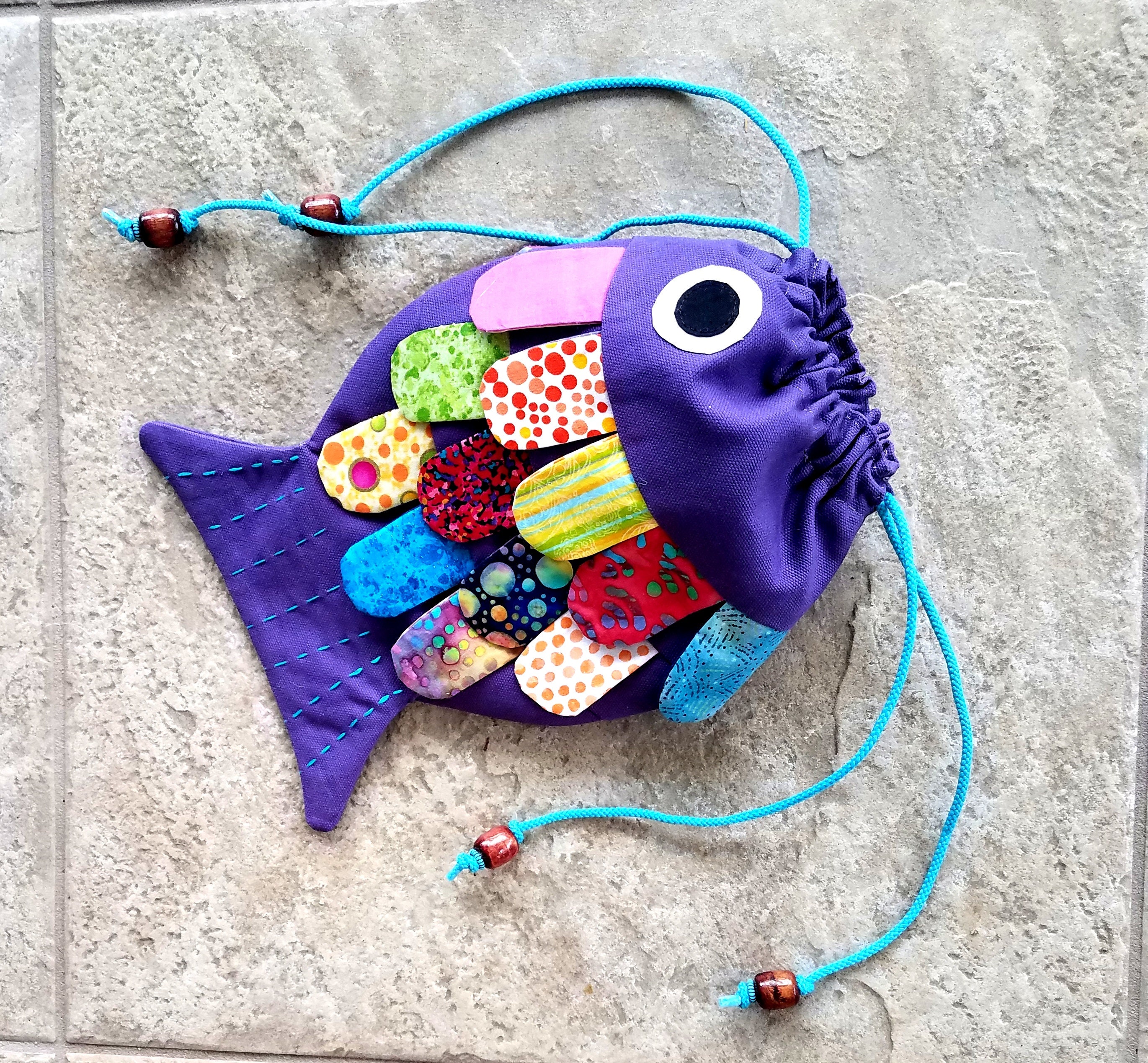 Girls Purse Fish Purse Frilly Fish Purple Hot Pink Blue Colored Scales ...