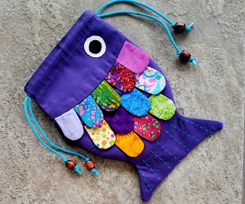 Girls Purse Fish Purse Frilly Fish Purple Hot Pink Blue Colored Scales ...
