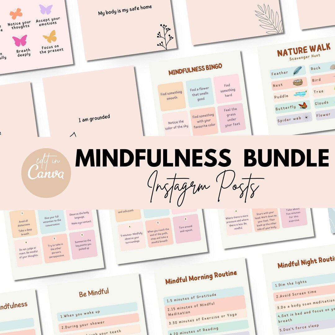 Mindfulness Instagram Template, Mindfulness Social Media Post, Editable ...