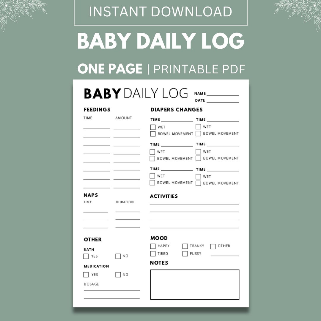 Infant Daily Log Printable, Baby Daily Log Template, Baby Care Tracker ...