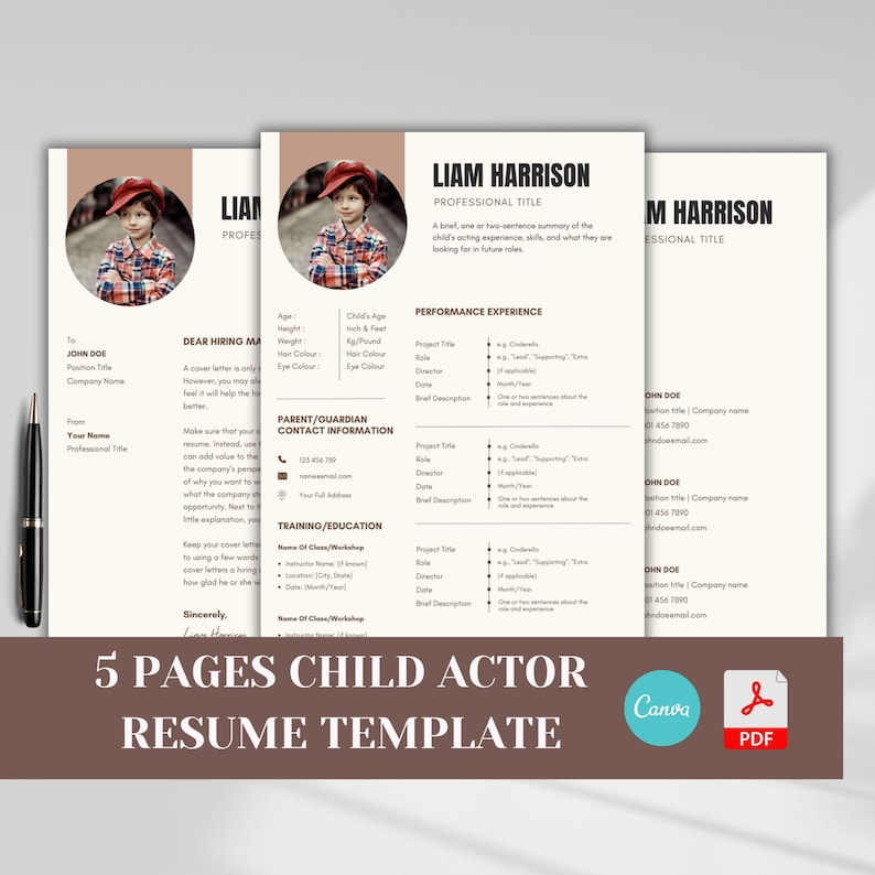 Actor Resume Template Dancers Canva Actor Template Film Kids Acting ...