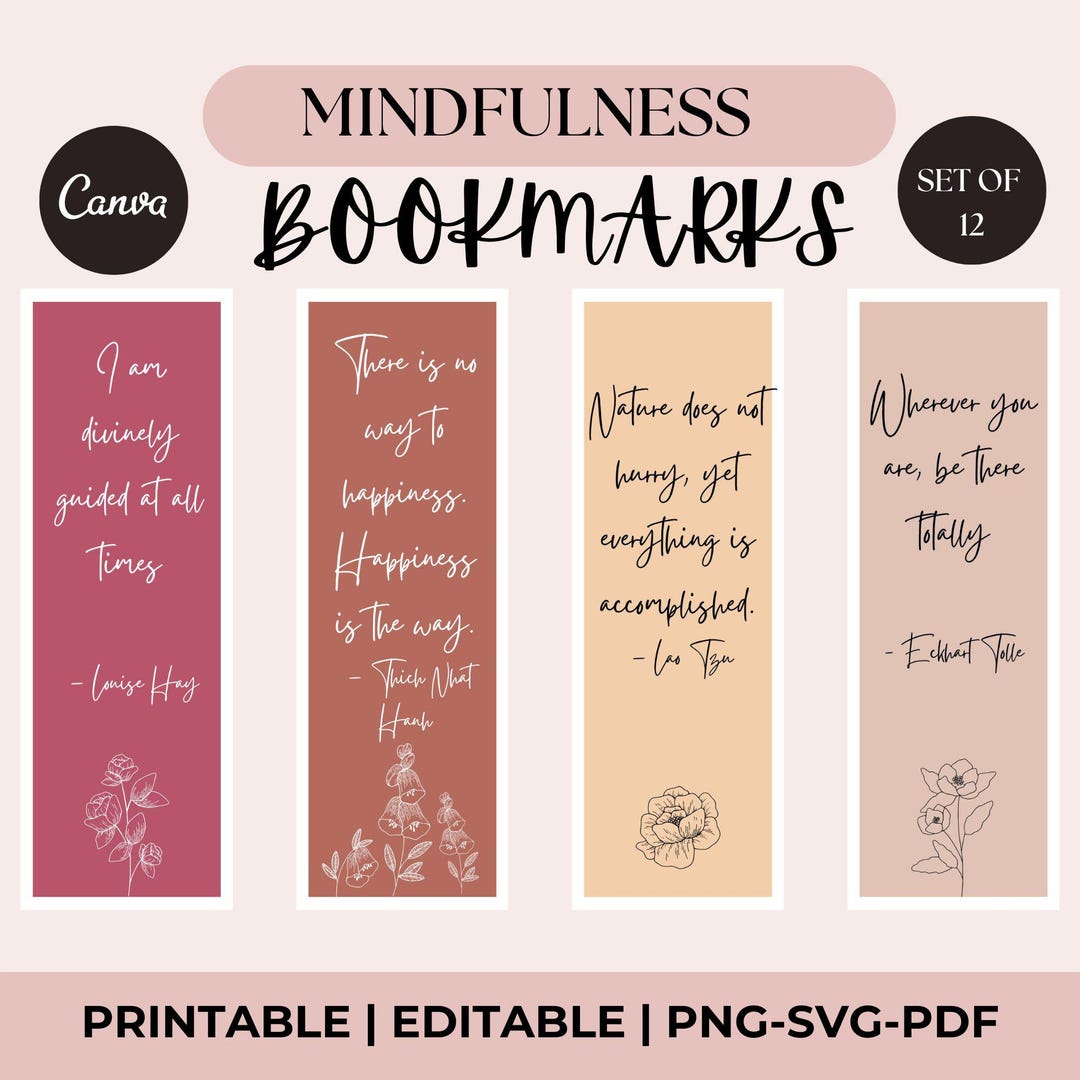 Printable Mindfulness Bookmark for Book Lovers Gift DIY Bookmark SVG ...