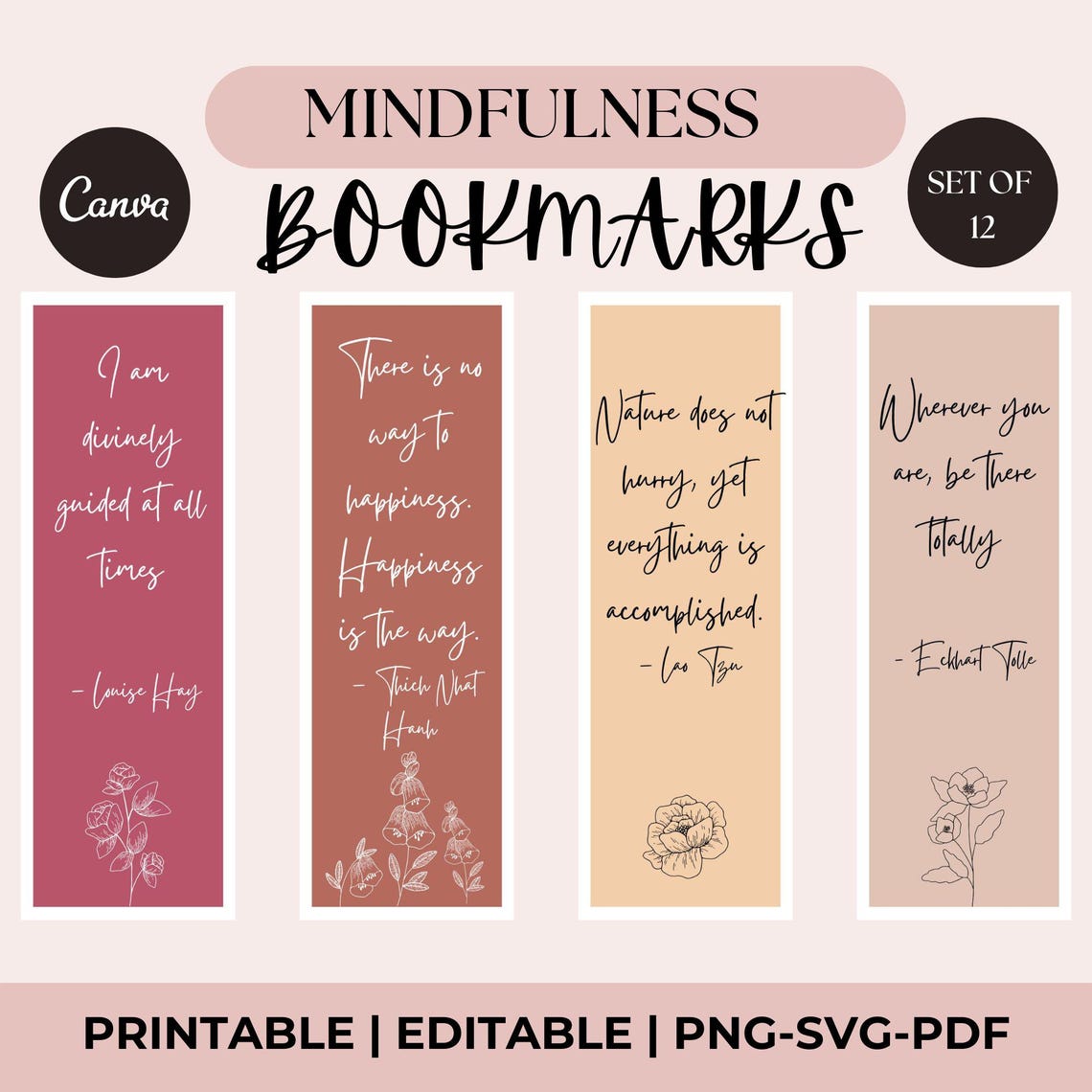 Printable Mindfulness Bookmark for Book Lovers Gift DIY Bookmark SVG ...