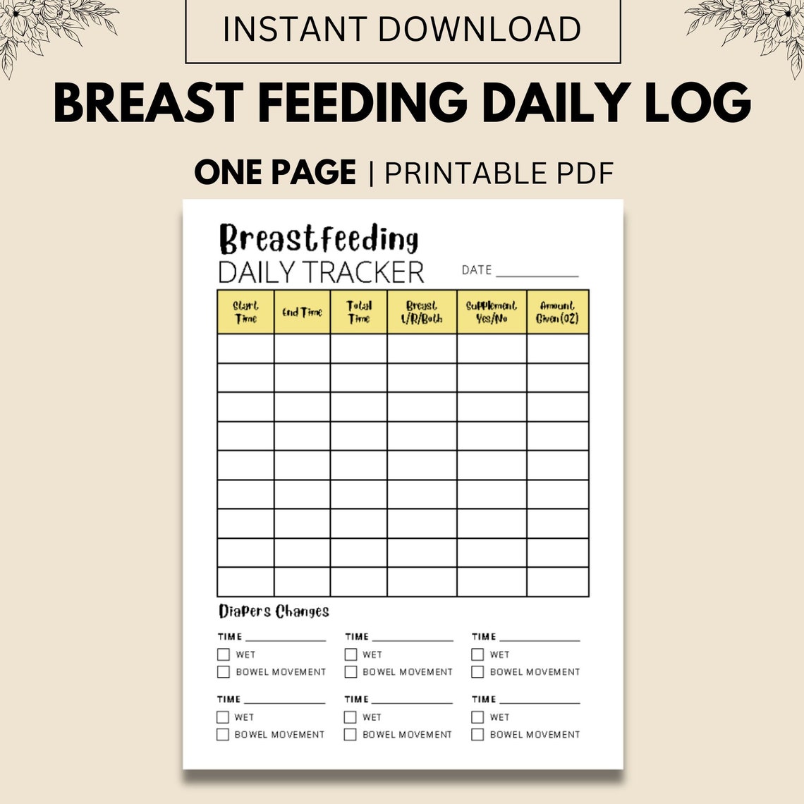 Breast Feeding Log Printable, Baby Daily Log Template, Baby Care ...
