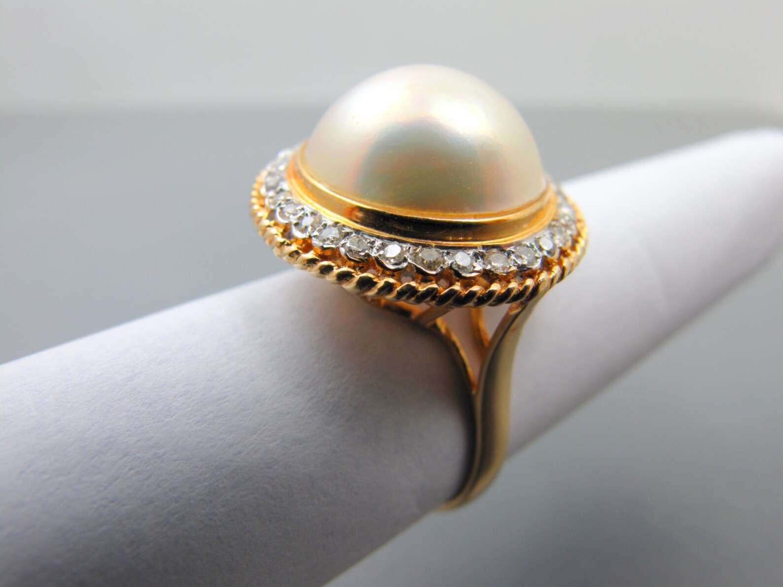 14K Solid Yellow Gold Fine Jewelry, Natural Mabe Pearl and Genuine ...