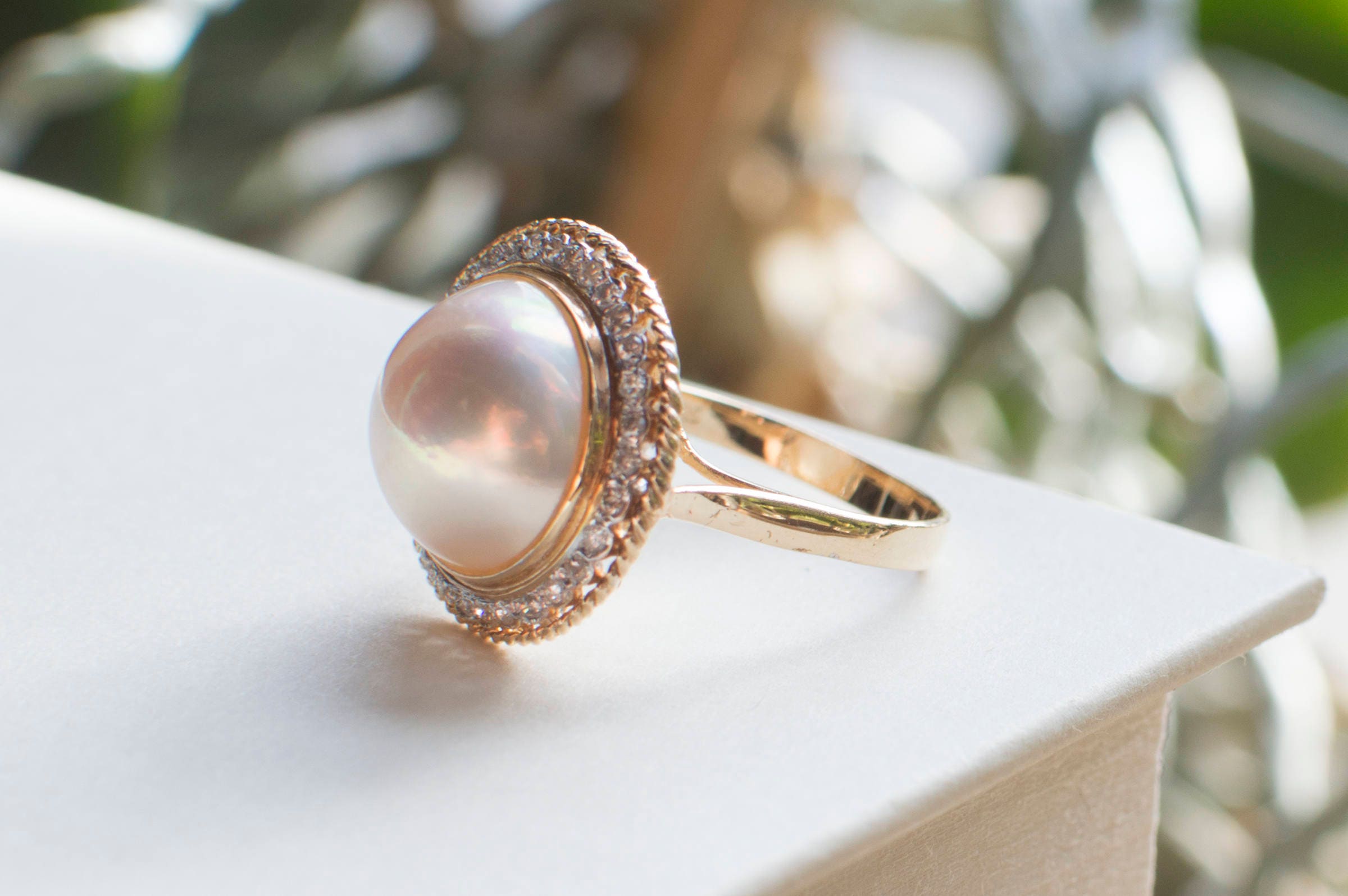 14K Solid Yellow Gold Fine Jewelry, Natural Mabe Pearl and Genuine ...