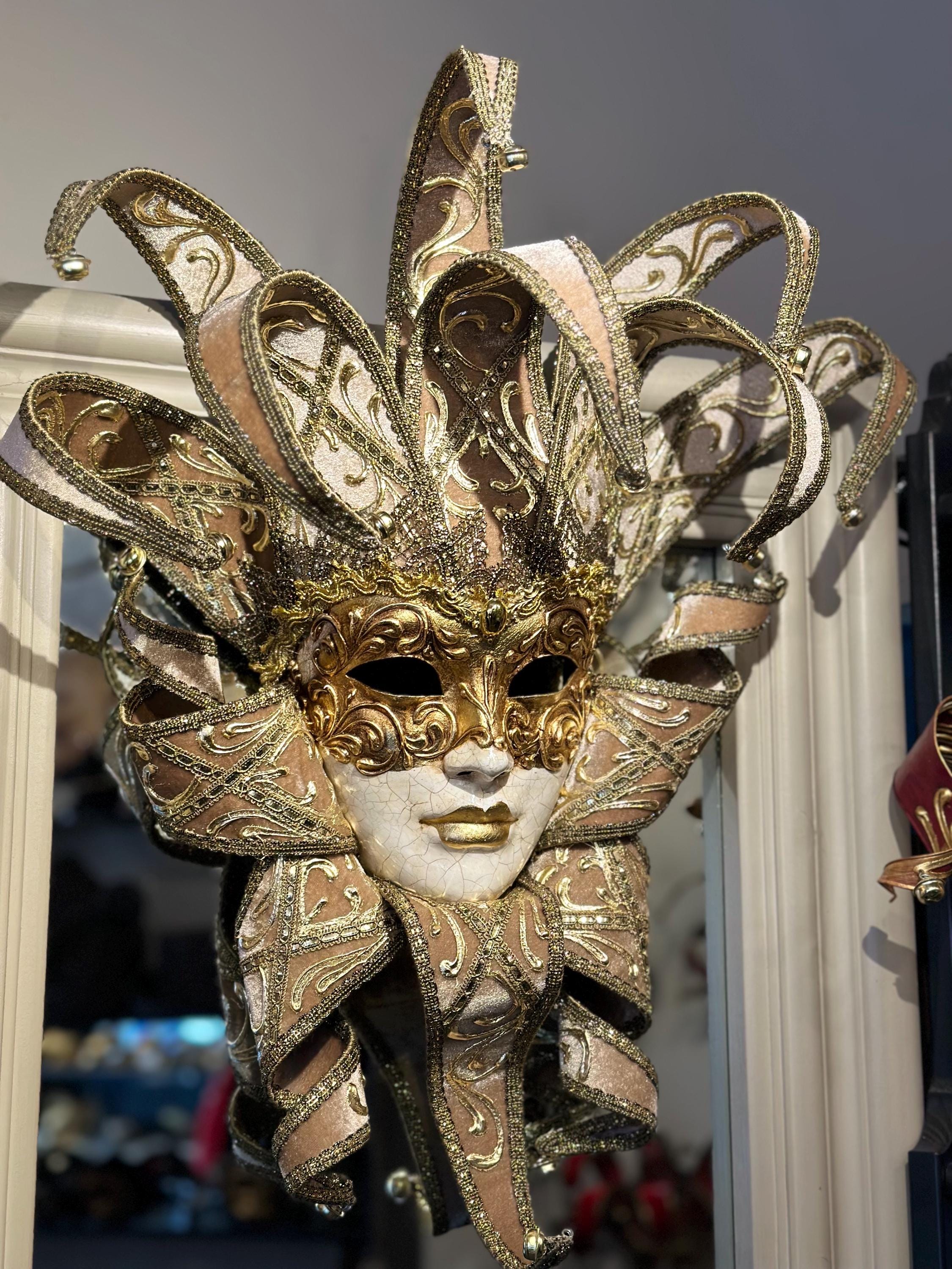 Venetian Jester Mask in Gold Velvet. Wearable Mask and Home Decoration ...