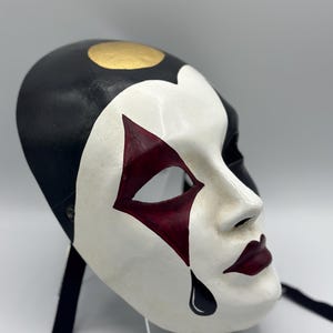 Pierrot Mask Woman, Red Eye Black Eye, Red Lips and White and Gold on ...