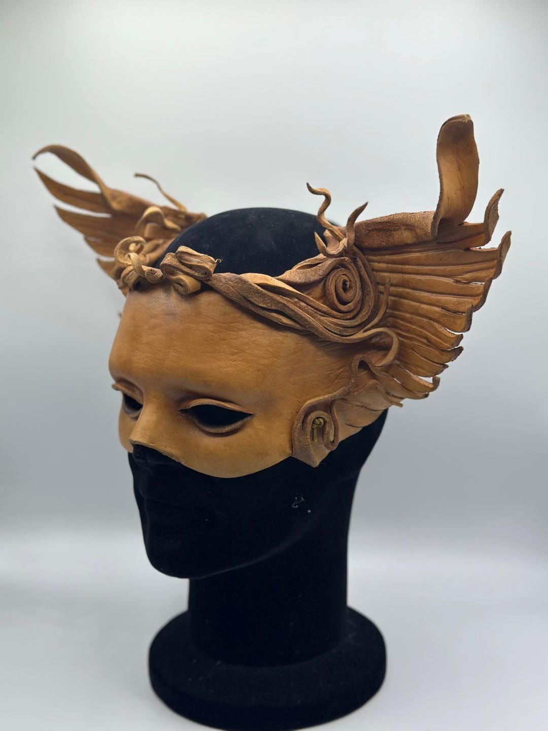 Brown Leather Mask - Winged Being Made of Natural Brown Leather ...