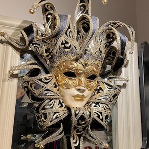 Venetian Jester Mask in Black Velvet With Gold. Wearable Mask and Home ...