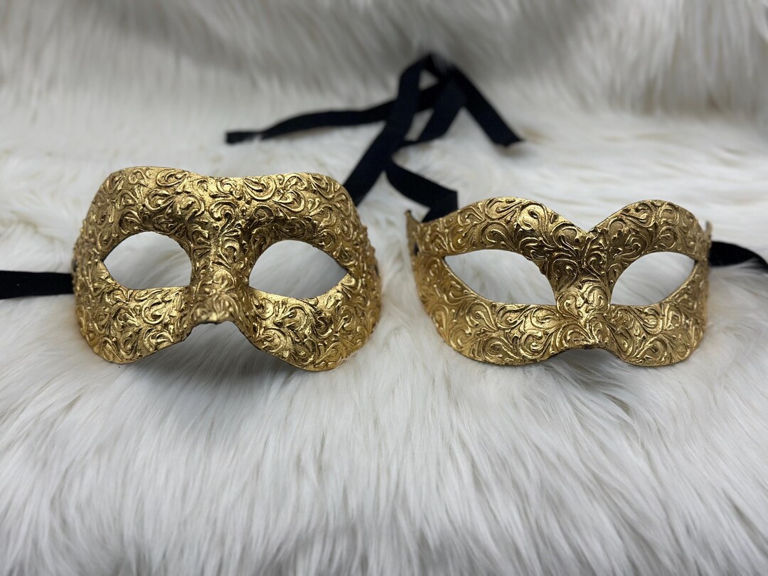 Gold Venetian Couple Mask Set – Handmade Papier-mâché Masquerade Masks ...