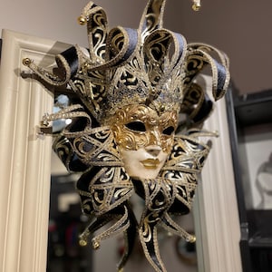 Venetian Jester Mask in Black Velvet With Gold. Wearable Mask and Home ...