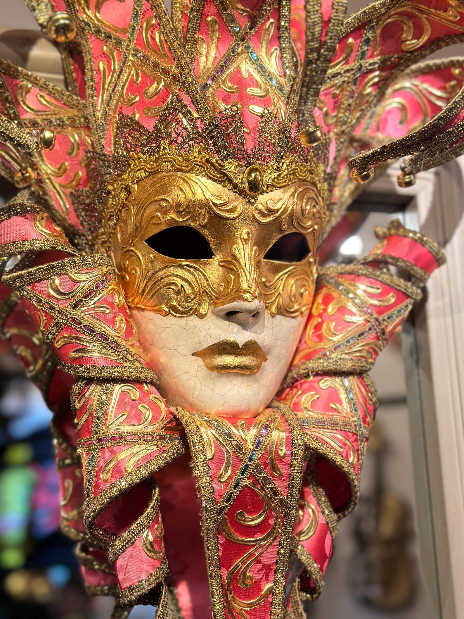 Venetian Jester Mask Full Face With Collar. Pink Velvet With Gold ...