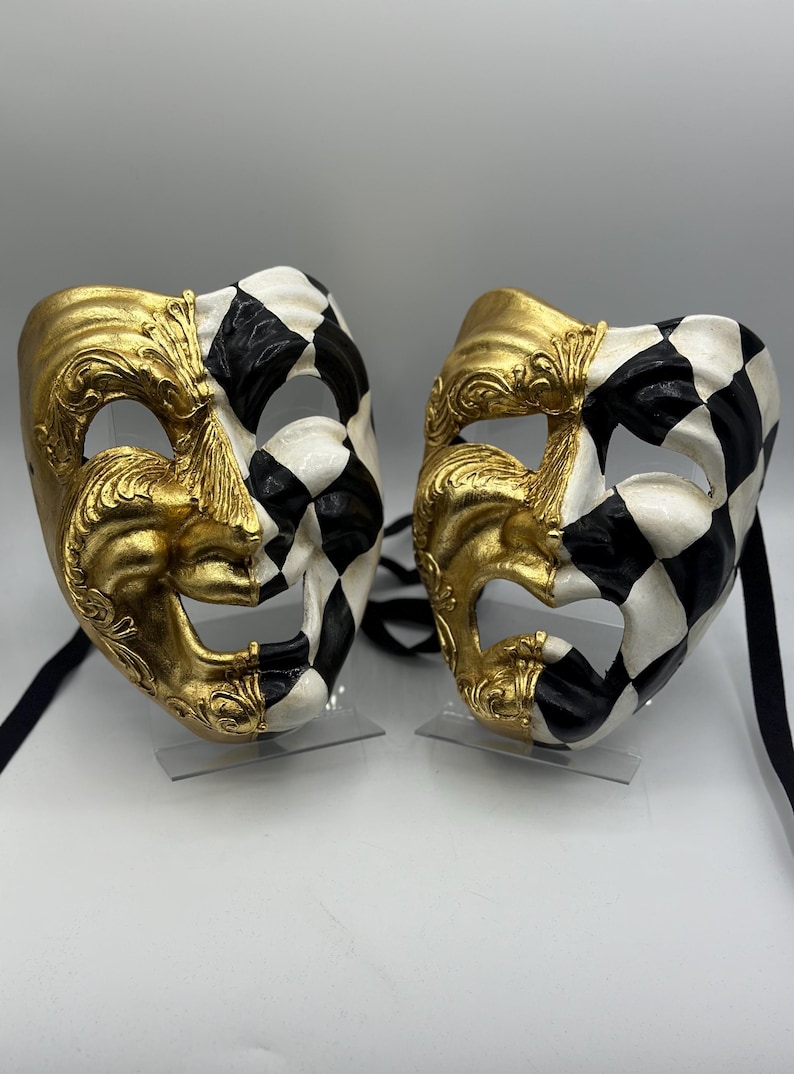 Comedy Tragedy Masks Set: Gold & Black/white, Wearable and Home Decor ...