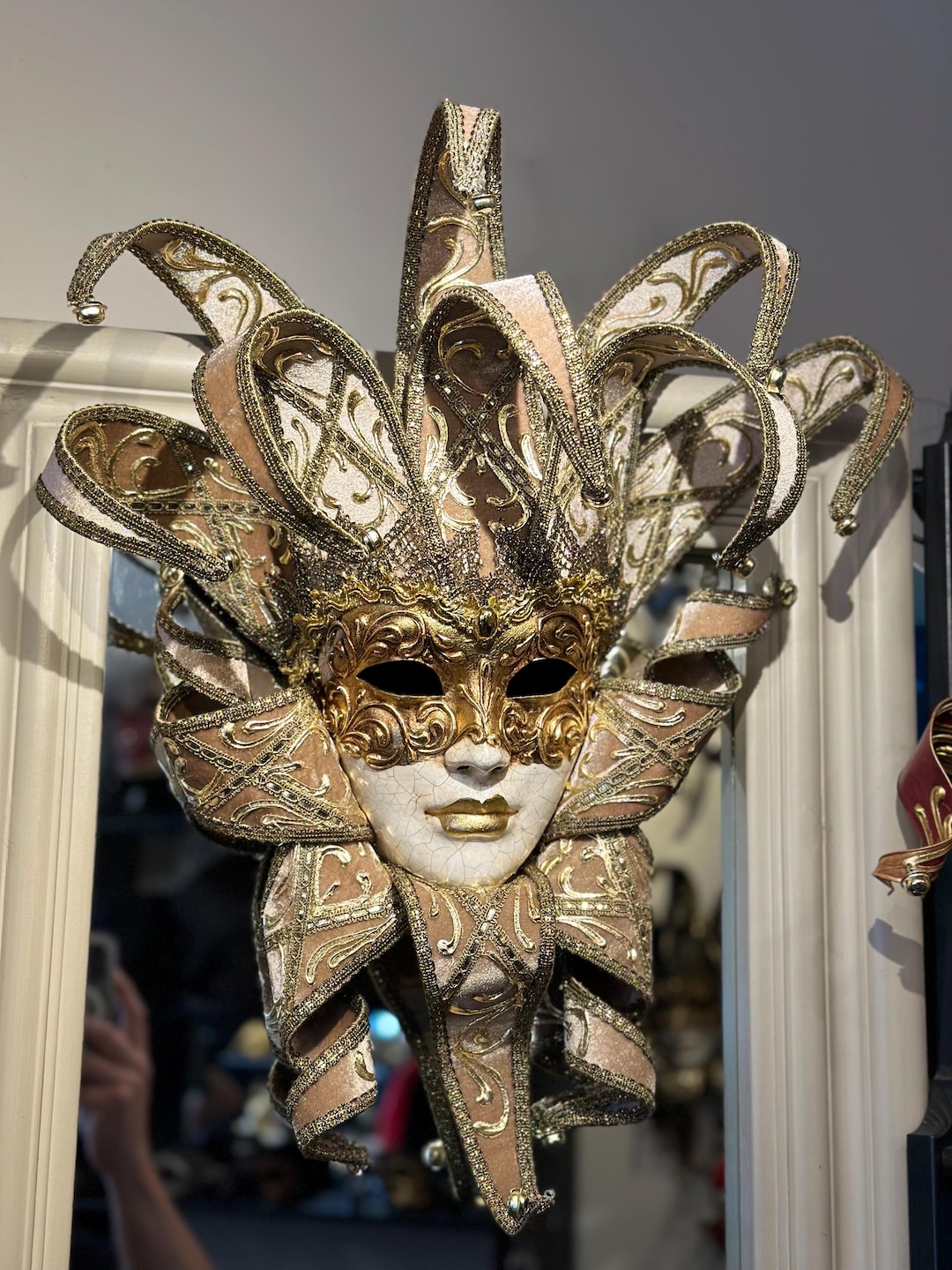 Venetian Jester Mask in Gold Velvet. Wearable Mask and Home Decoration ...