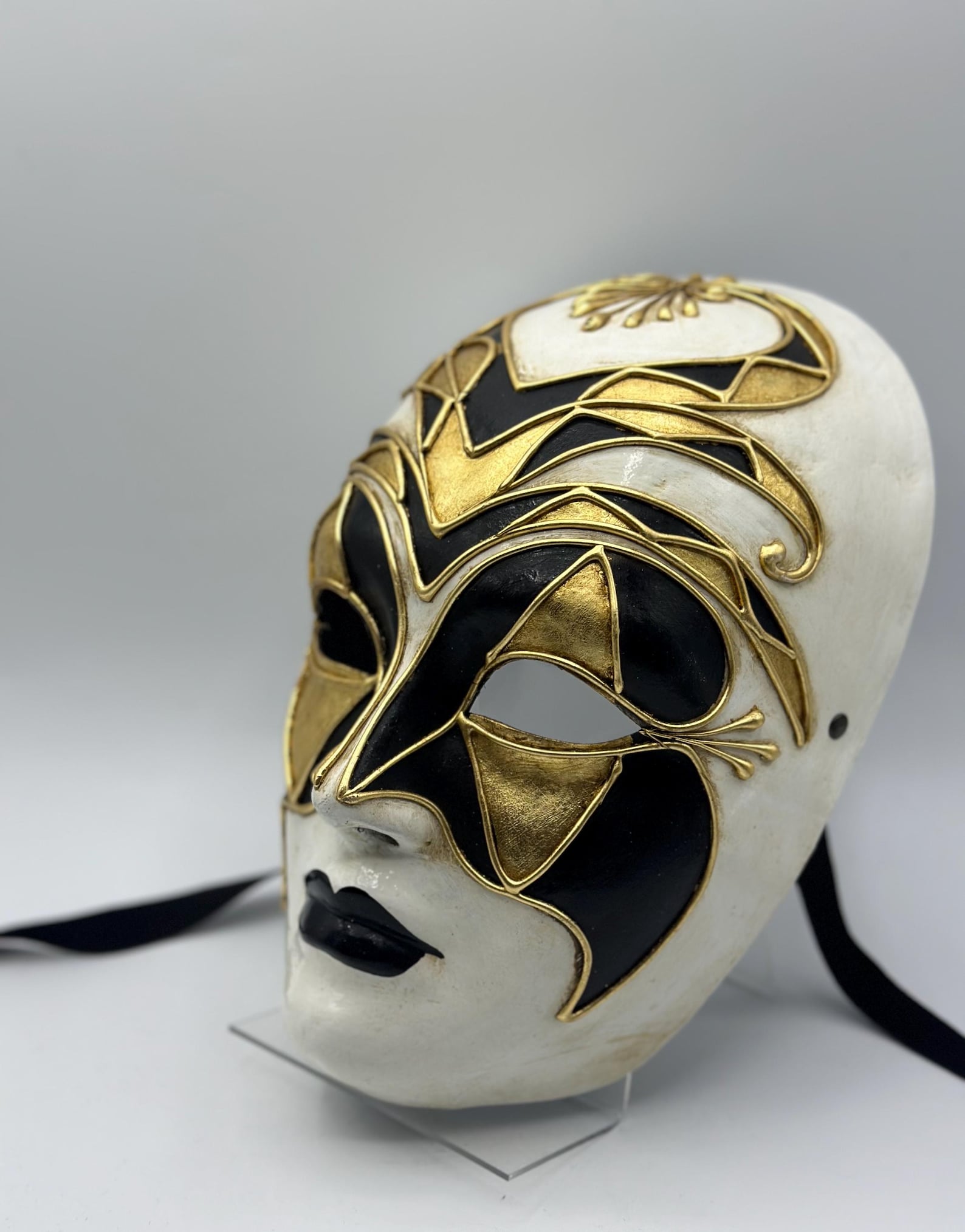 Full-face Costume Mask in Gold Black and White With Black Lips ...