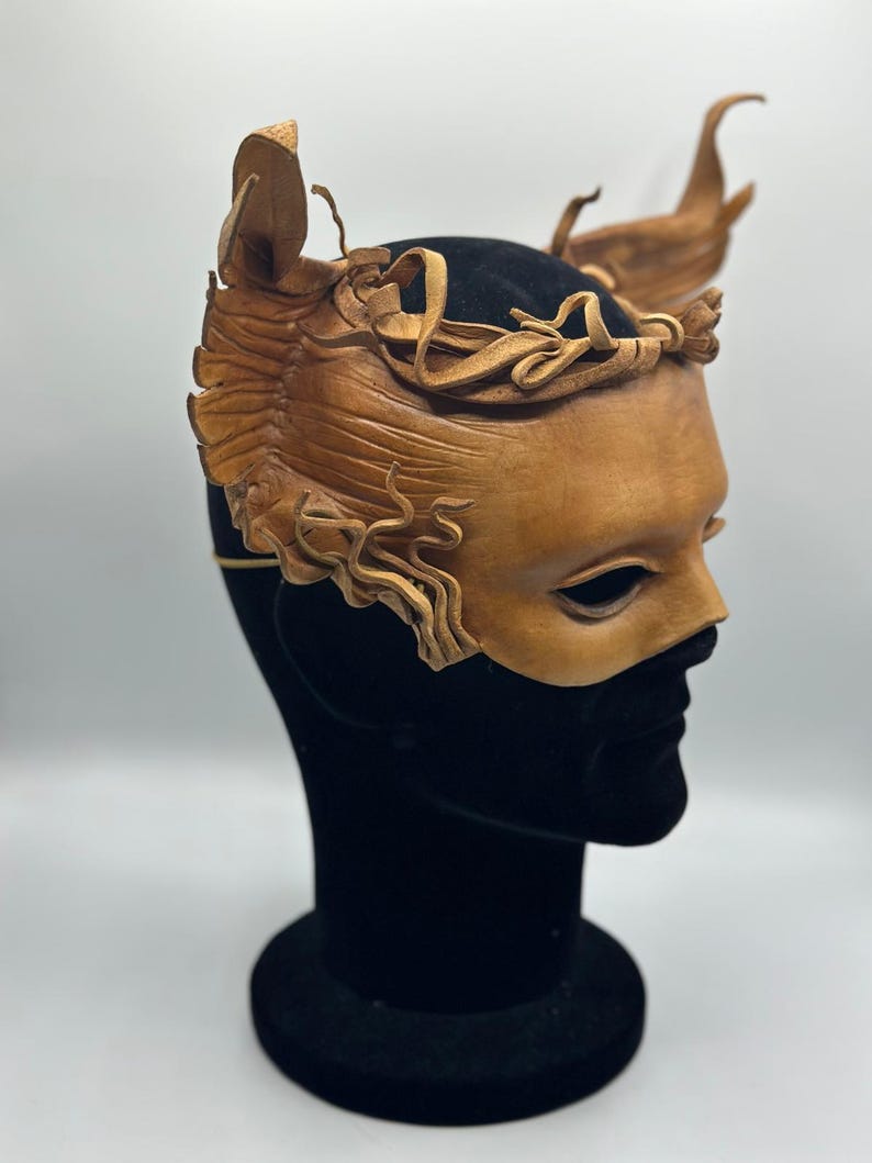 Brown Leather Mask - Winged Being Made of Natural Brown Leather ...