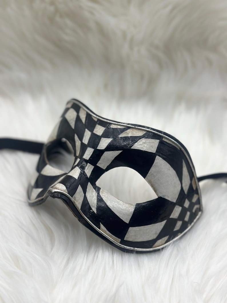 Black & White Checkered Paper Mache Mask - Etsy