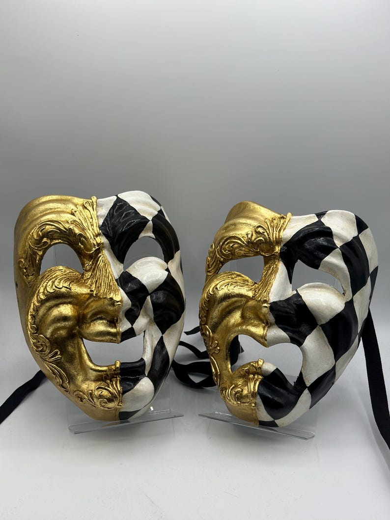 Comedy Tragedy Masks Set: Gold & Black/white, Wearable and Home Decor ...