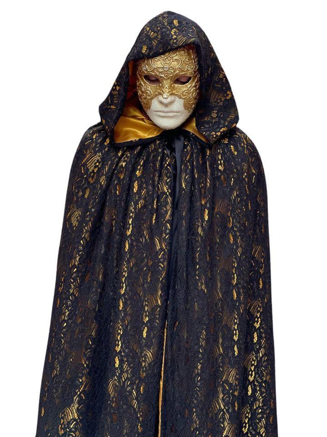 Luxury Cape in Gold Velvet Covered With Black Lace Halloween Cape ...