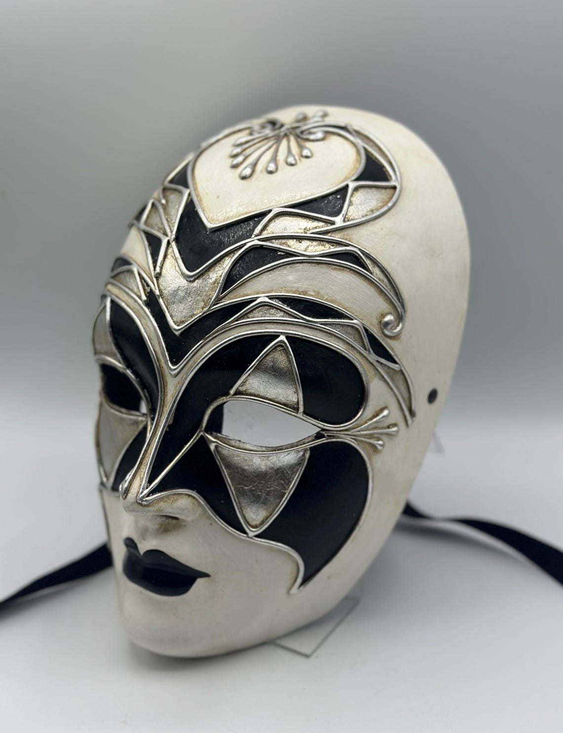 Full-face Costume Mask in Silver Black and White With Black Lips ...