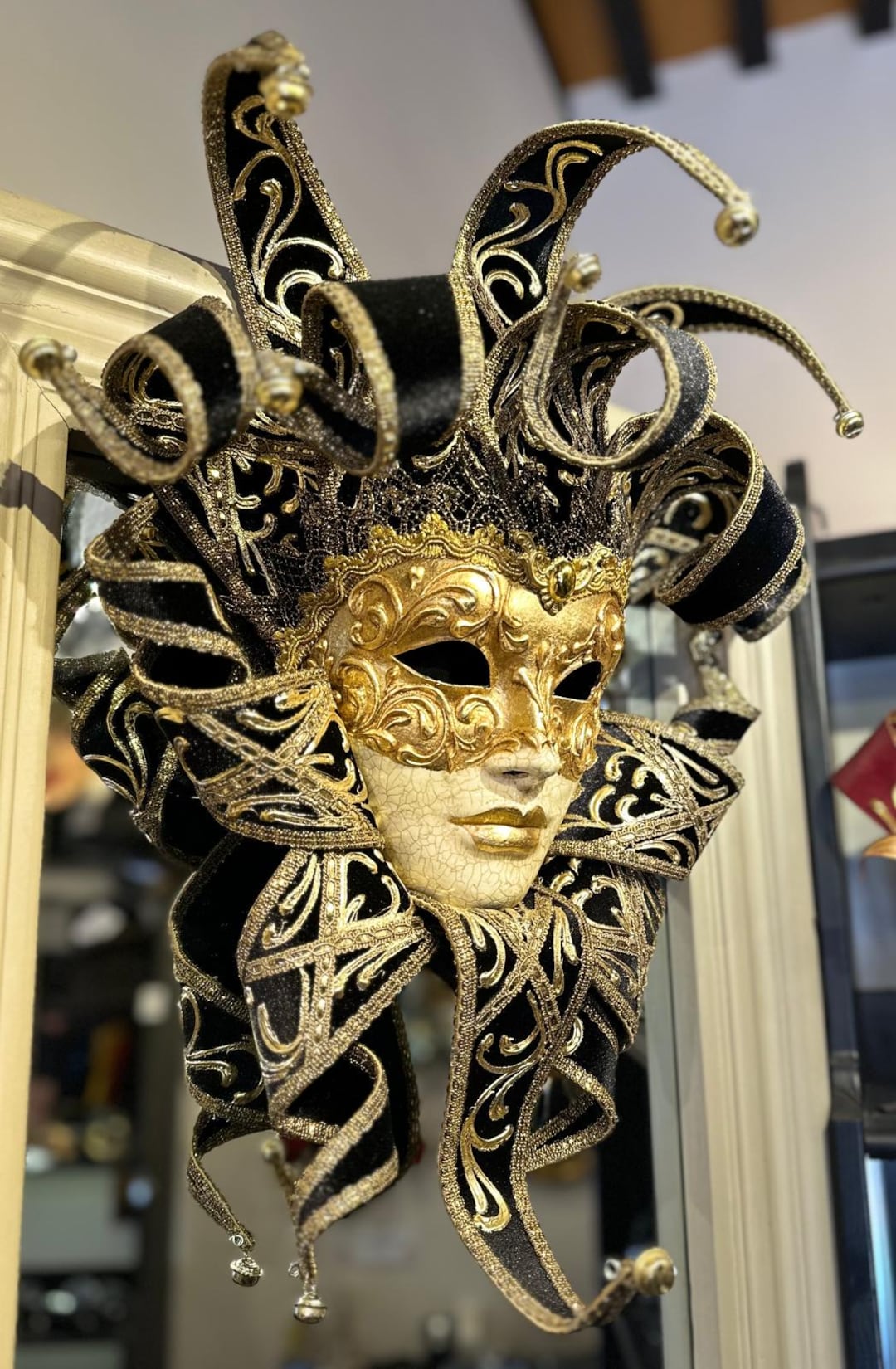 Venetian Jester Mask in Black Velvet With Gold. Wearable Mask and Home ...