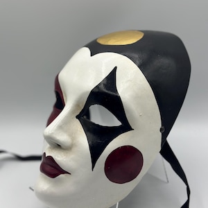 Pierrot Mask Woman, Red Eye Black Eye, Red Lips and White and Gold on ...