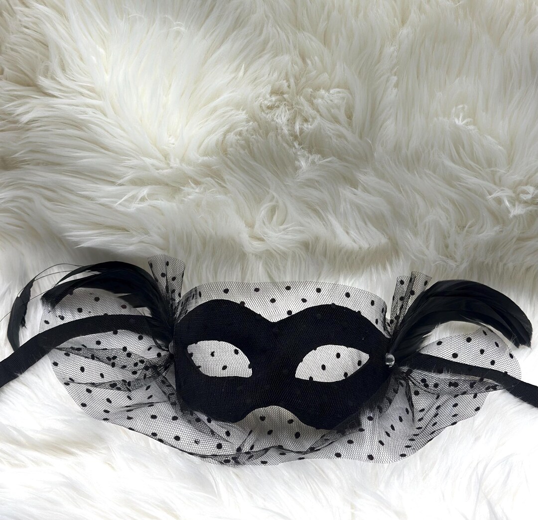 Black Velvet Masquerade Mask With Sheer Voile & Feather Accents - Etsy