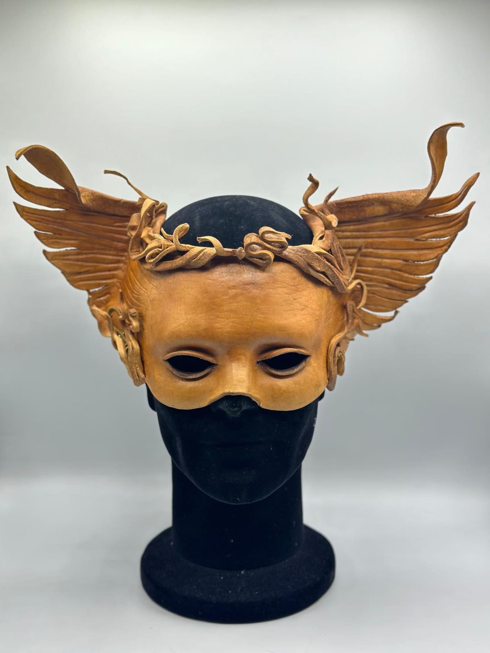 Brown Leather Mask - Winged Being Made of Natural Brown Leather ...