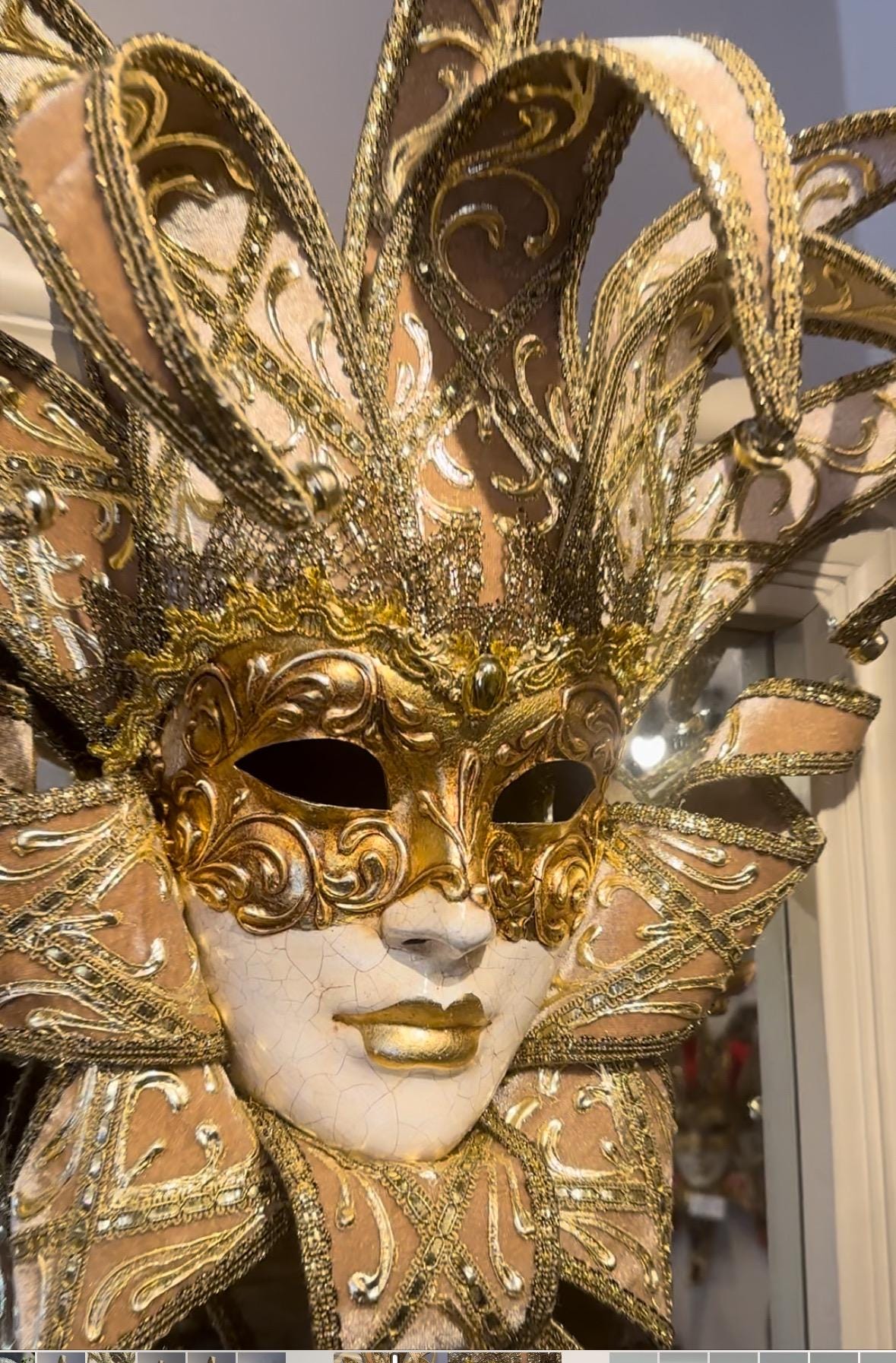 Venetian Jester Mask in Gold Velvet. Wearable Mask and Home Decoration ...