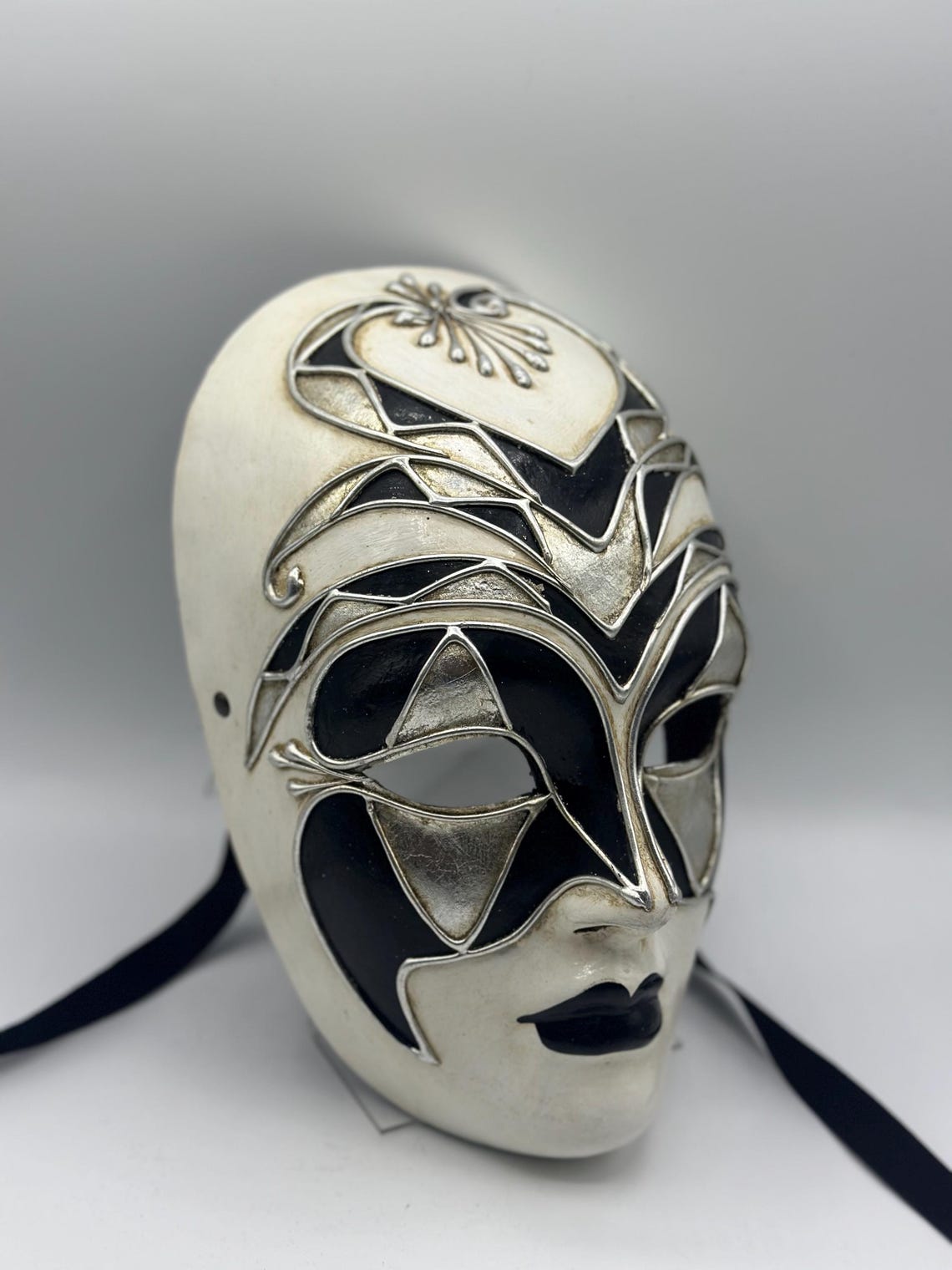 Full-face Costume Mask in Silver Black and White With Black Lips ...