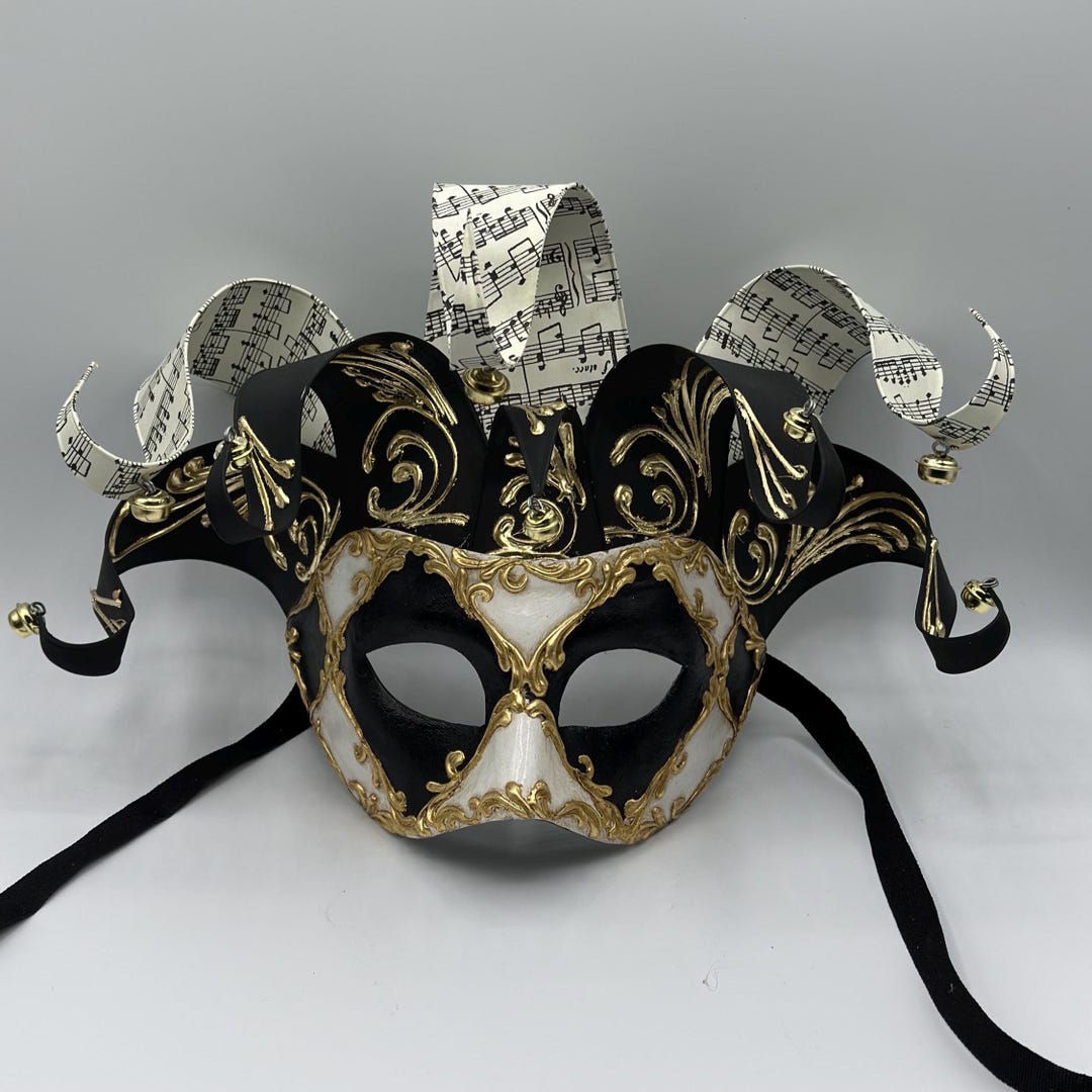 Handmade Jester Masquerade Mask: Venetian Jolly Mask With Music Sheet ...