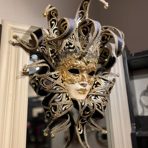 Venetian Jester Mask in Black Velvet With Gold. Wearable Mask and Home ...