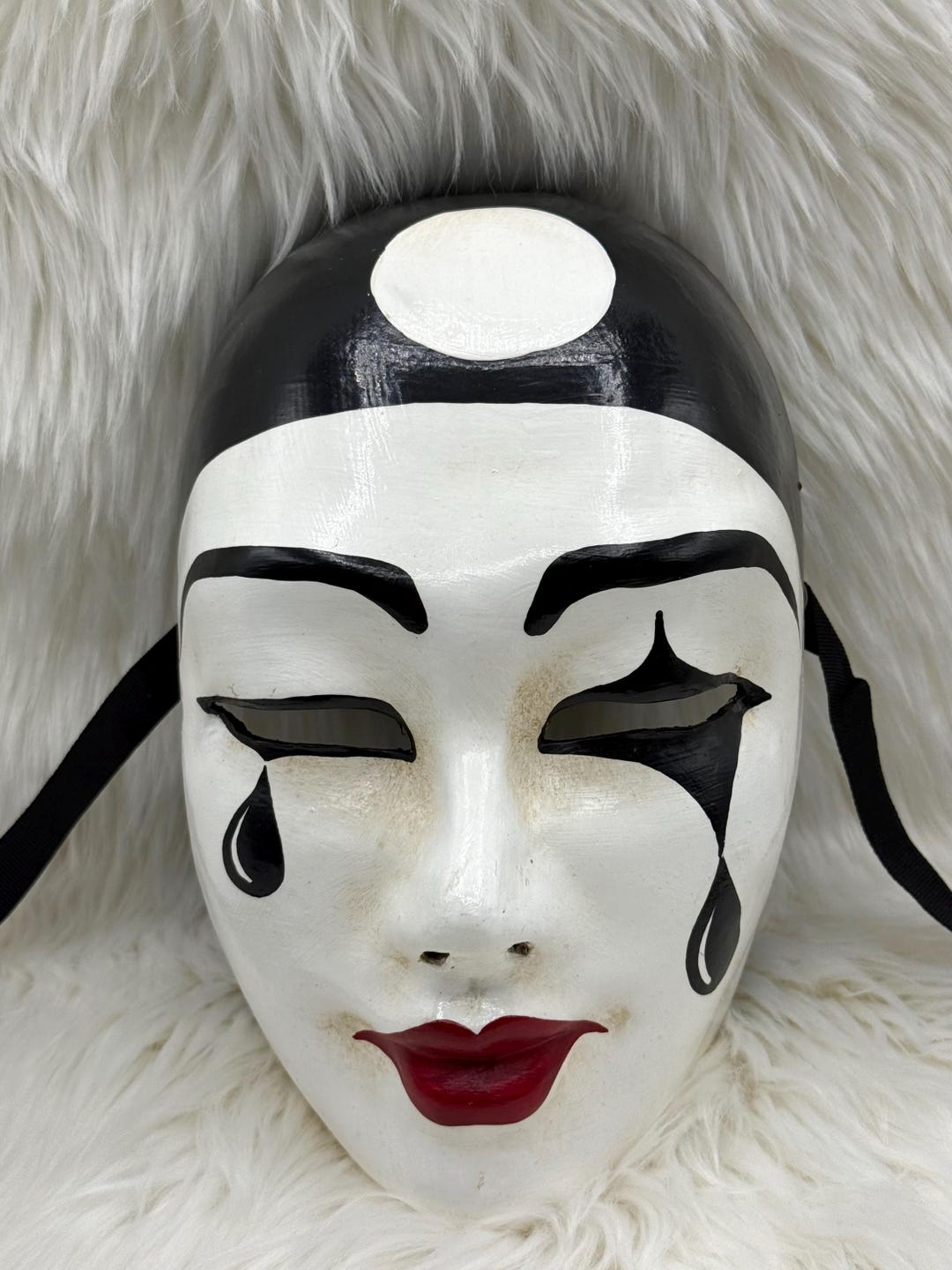 Pierrot Tear Mask – Handmade Theater Mask | White Mime Masquerade Mask ...