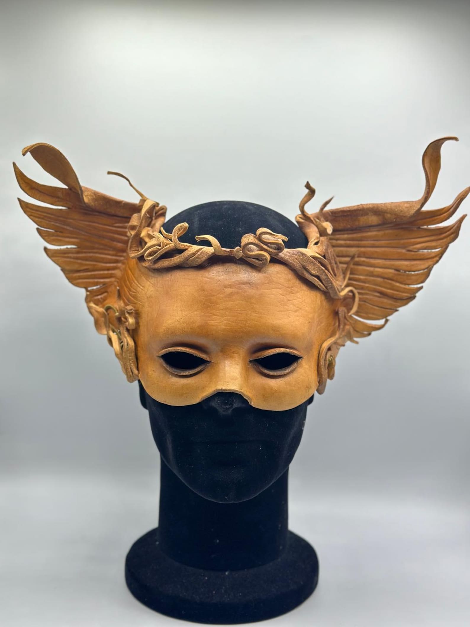 Brown Leather Mask - Winged Being Made of Natural Brown Leather ...
