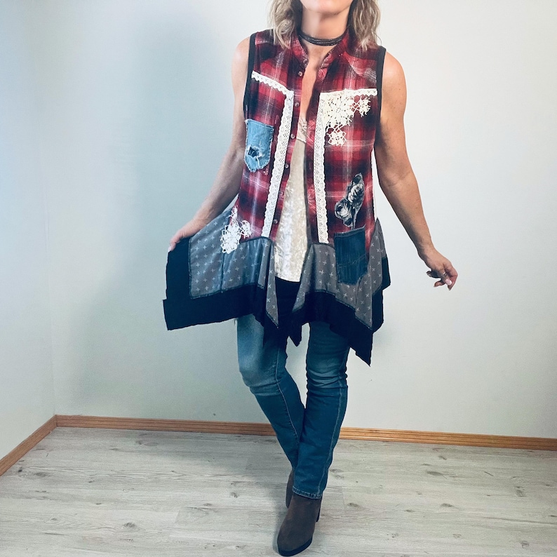 Upcycled Plaid Duster Vest Shabby Chic Top Rustic Lagenlook Shirt ...