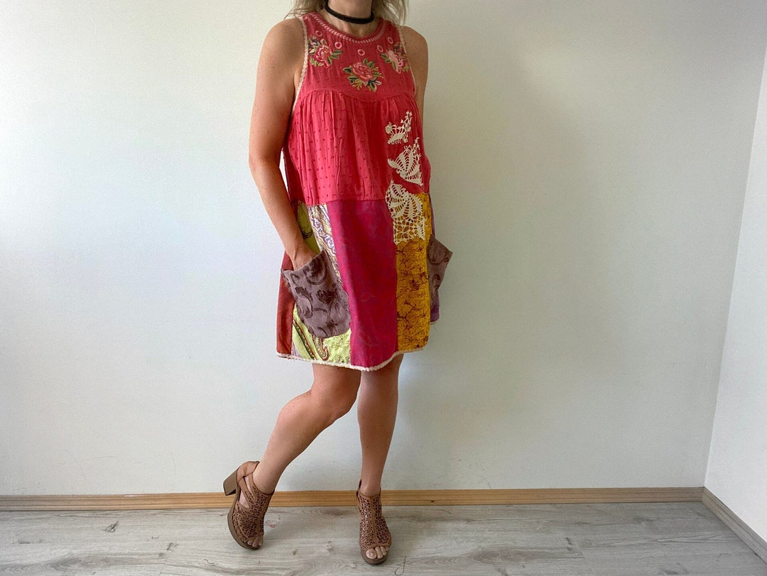Shabby Country Style Patchwork Clothing Colorful Short Dress Boho Chic ...