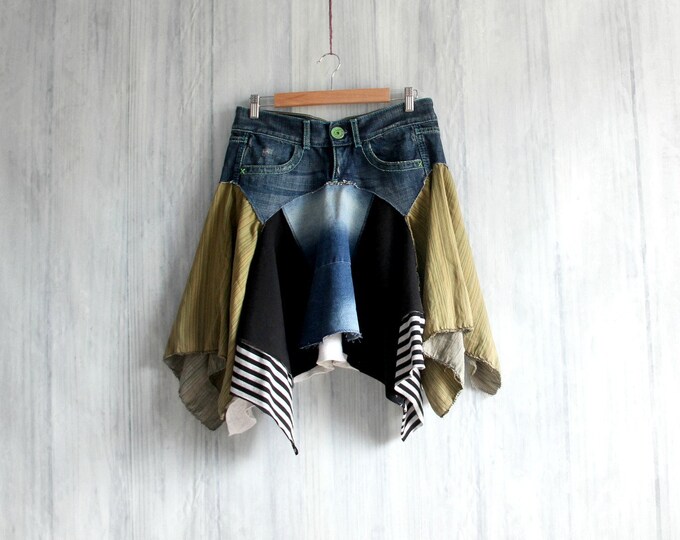 Lagenlook Skirt Tattered Clothing Recycled Jeans Denim Skirt - Etsy