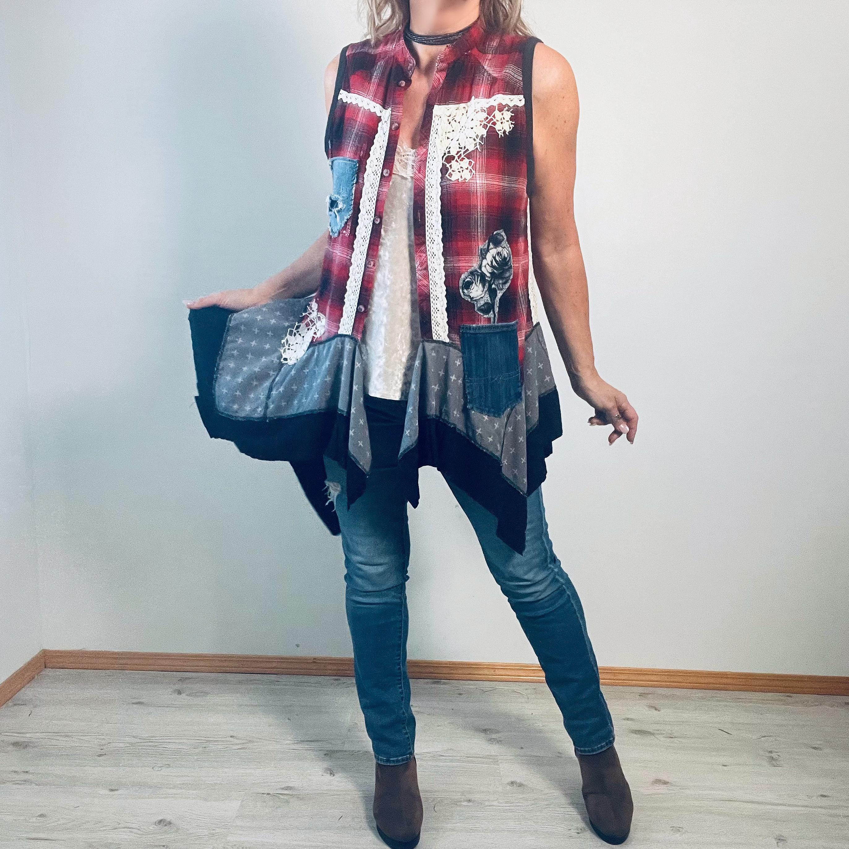 Upcycled Plaid Duster Vest Shabby Chic Top Rustic Lagenlook Shirt ...