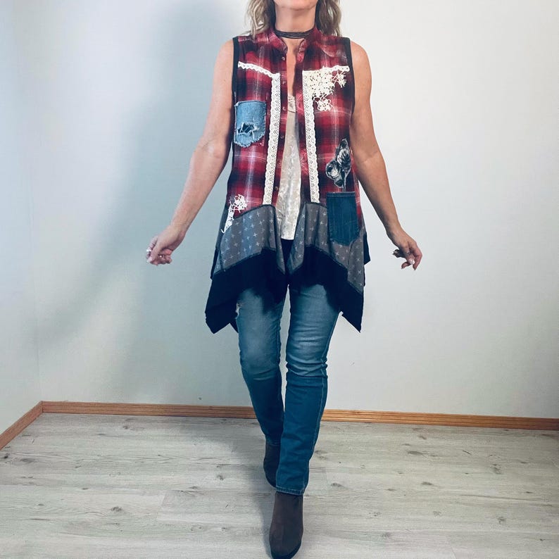 Upcycled Plaid Duster Vest Shabby Chic Top Rustic Lagenlook Shirt ...